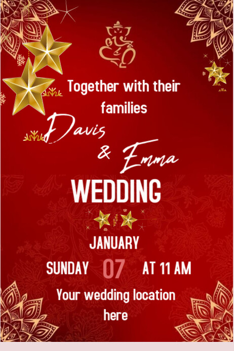 Red Joyful Wedding Invitation Poster Template | PosterMyWall