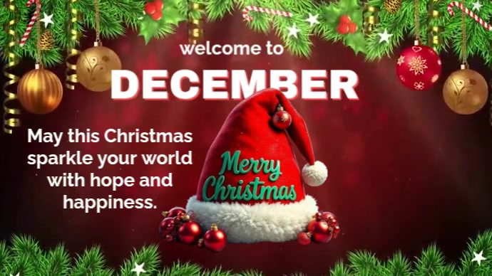 Red Joyful Welcome To December Digital Display (16:9) Template ...