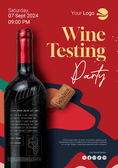 Plantilla de Red Joyful Wine Testing Party Poster Flyer A4 | PosterMyWall
