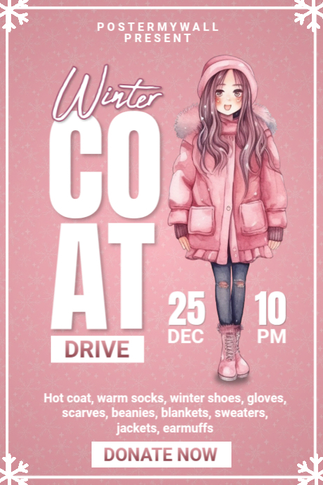 Red Joyful Winter Coat Drive Poster Template | PosterMyWall