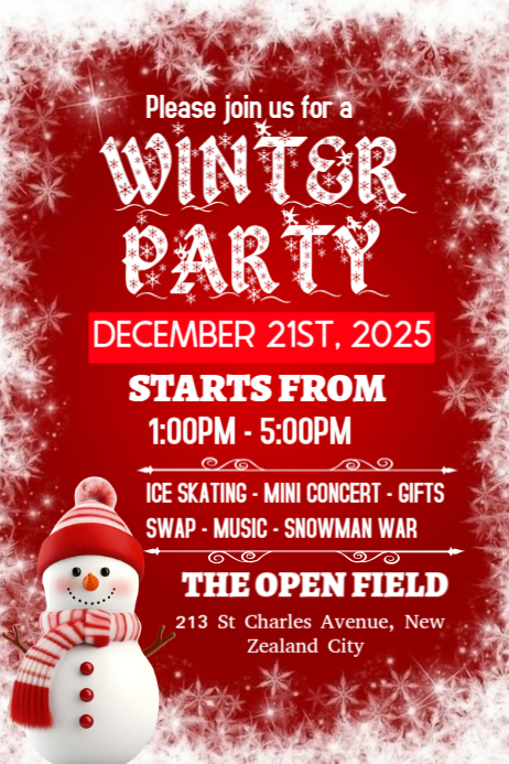 Plantilla de Red Joyful Winter Party Invitation Flyer Poster | PosterMyWall