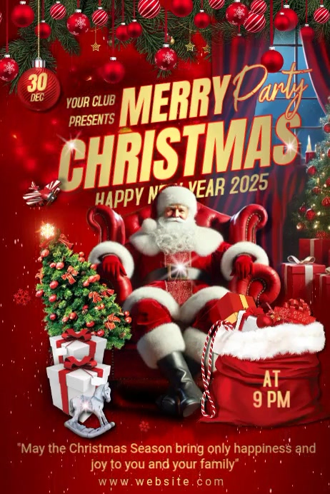 Red Joyful Xmas Santa Party Poster Template | PosterMyWall