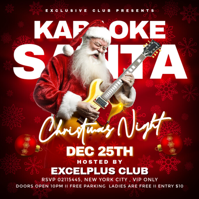 Copy of Red Karaoke Santa Christmas Night Square (1:1) | PosterMyWall