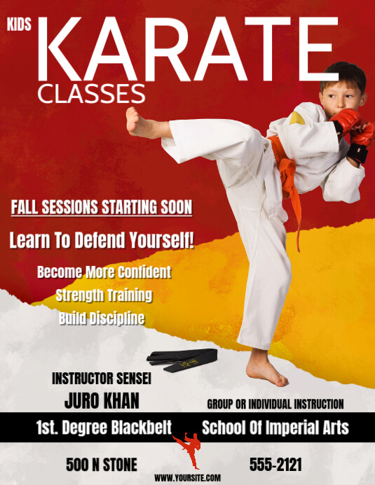 Red Kids Karate Classes Flyer Ad Flyer (us Letter) Template | PosterMyWall