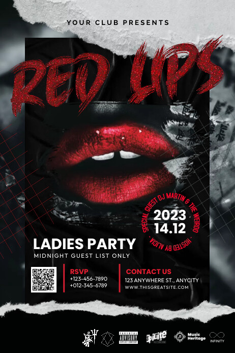 Plantilla de Red Lips Ladies Midnight Party | PosterMyWall