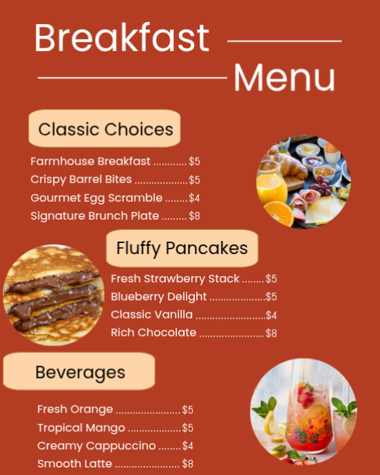 Red List-based Breakfast Menu Instagram Portrait Template | PosterMyWall