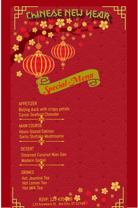Red List-based Chinese New Year Food Menu Poster Template | PosterMyWall