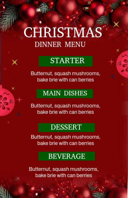 Red List-based Christmas Dinner Menu Template Design Tabloid | PosterMyWall