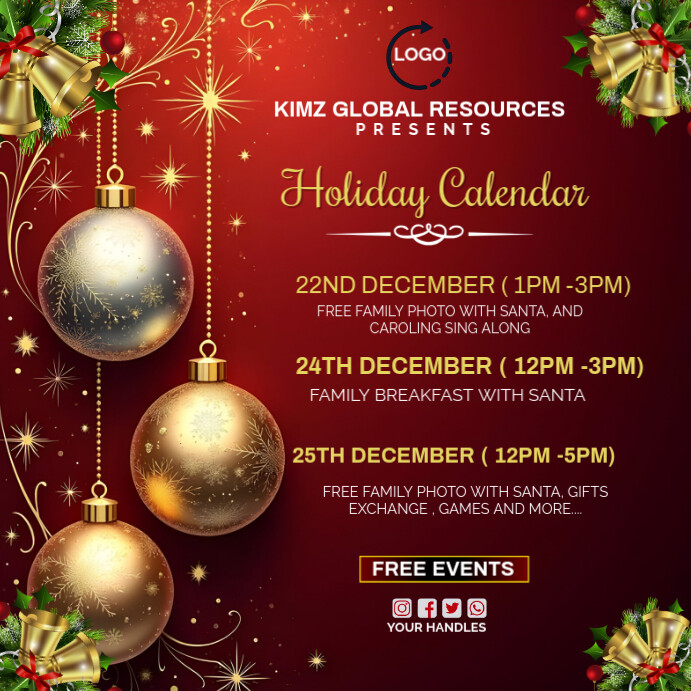Red List-based Christmas Events Calendar Instagram Post Template ...