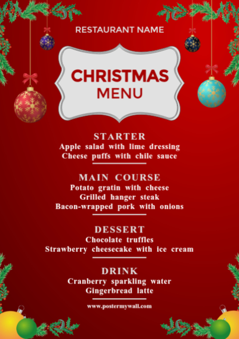 Red List-based Christmas Food Menu A2 Template | PosterMyWall