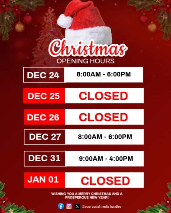 Red List-based Christmas Opening Hours Template Instagram Portrait ...