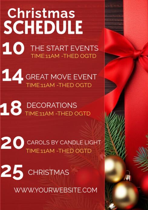 Red List-based Christmas Schedule A4 Template | PosterMyWall