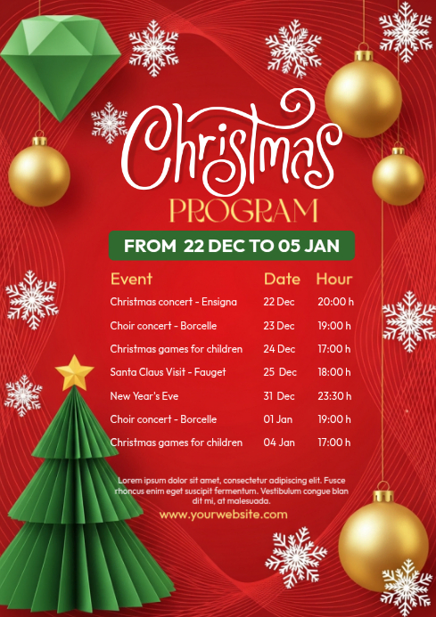 Red List-based Christmas Schedule A4 Template | PosterMyWall