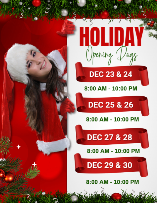 Red List-based December Opening Hours Flyer (us Letter) Template ...