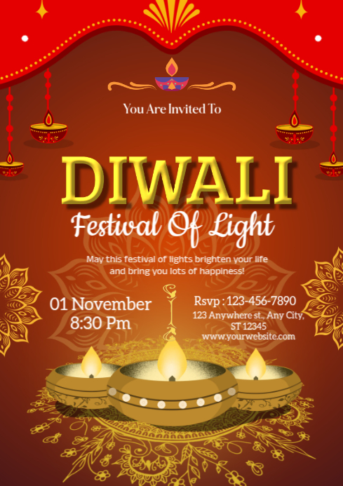 Red List-based Diwali A4 Template | PosterMyWall