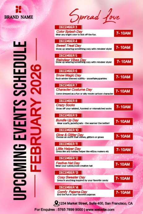 Red List-based February Events Schedule Poster Template | PosterMyWall