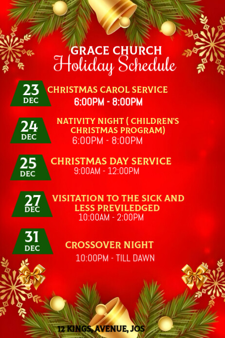 Copy of Red List-based Holiday Church Schedule Flyer Poster | PosterMyWall