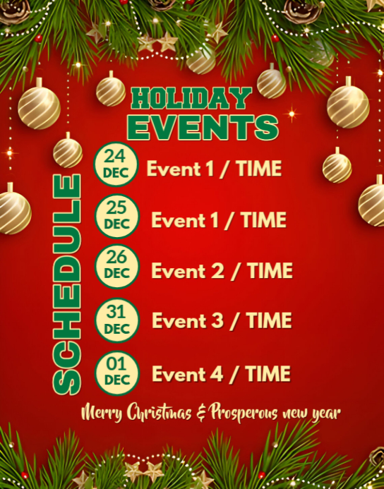 Red List-based Holiday Events Poster/wallboard Template | PosterMyWall