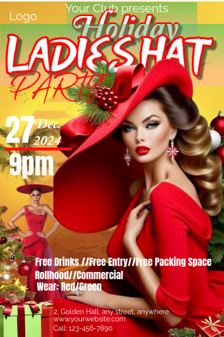 Copy of Red List-based Holiday Ladies Hat Party Poster | PosterMyWall