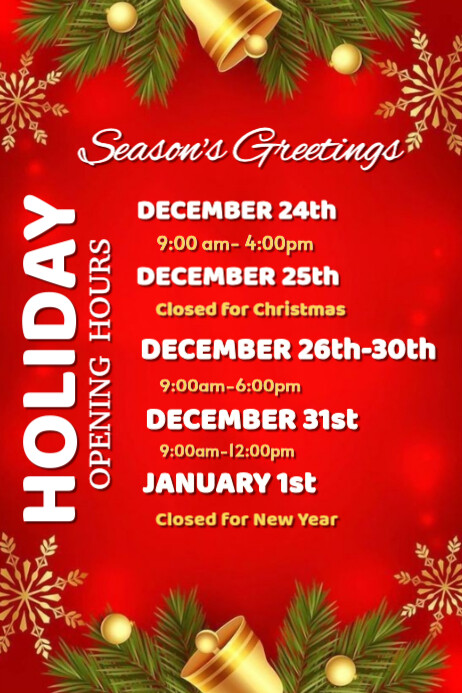 Copy of Red List-based Holiday Opening Hours Poster | PosterMyWall