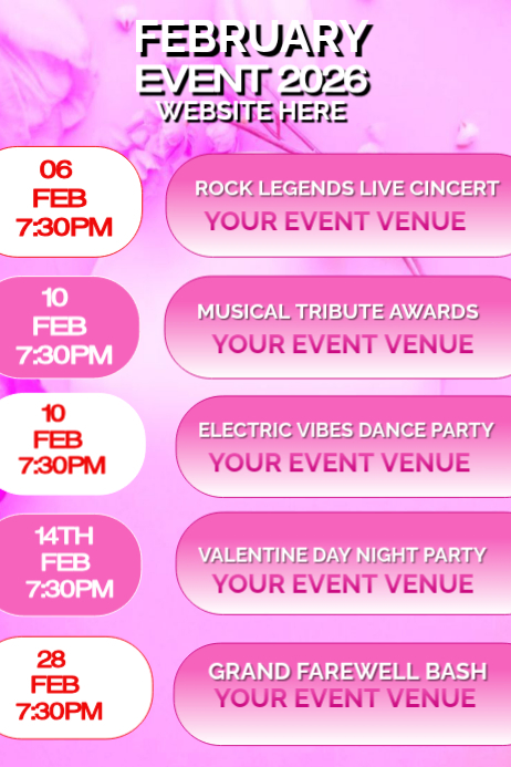 Red List-based Modern February 2026 Upcoming Events Calendar | Black ...