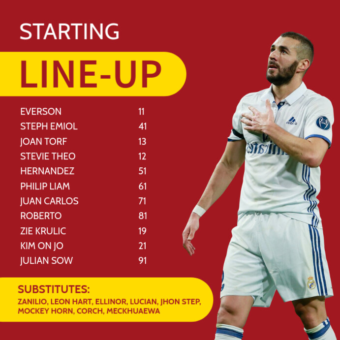 Copy of Red List-based Soccer Starting Line Up Instagram Post ...