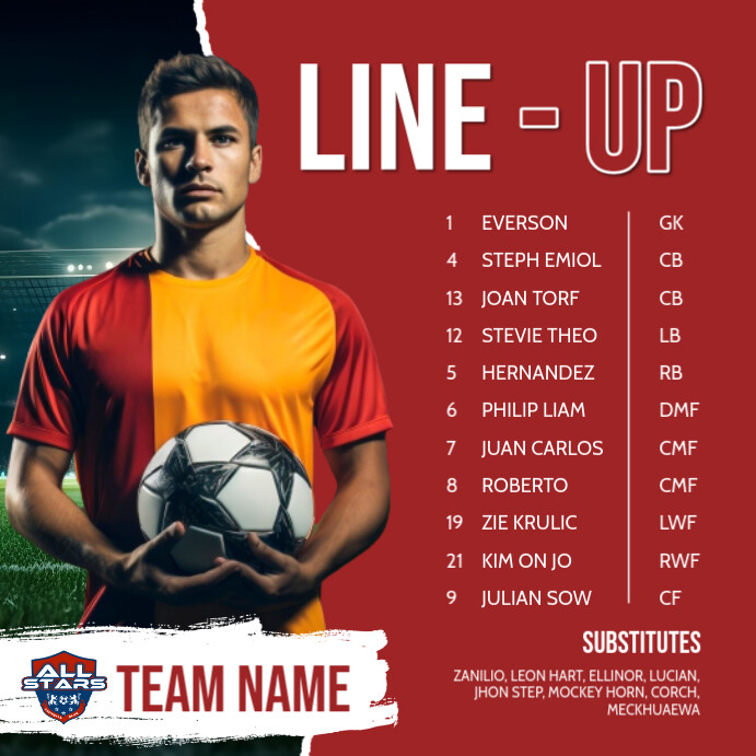 Copy of Red List-based Soccer Starting Line Up Instagram Post ...