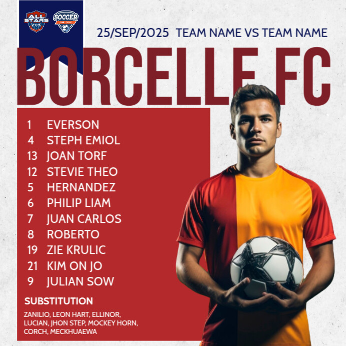 Red List-based Starting Line Up Instagram Post Template | PosterMyWall
