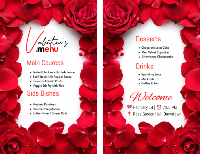 Red List-based Valentine's Day Menu Flyer Flyer (us Letter) Template ...