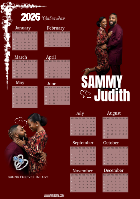 Plantilla de Red List-based Wedding Calendar Template A4 | PosterMyWall