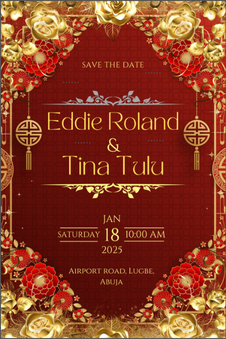 Red List-based Wedding Invitation Card Banner 4' × 6' Template ...