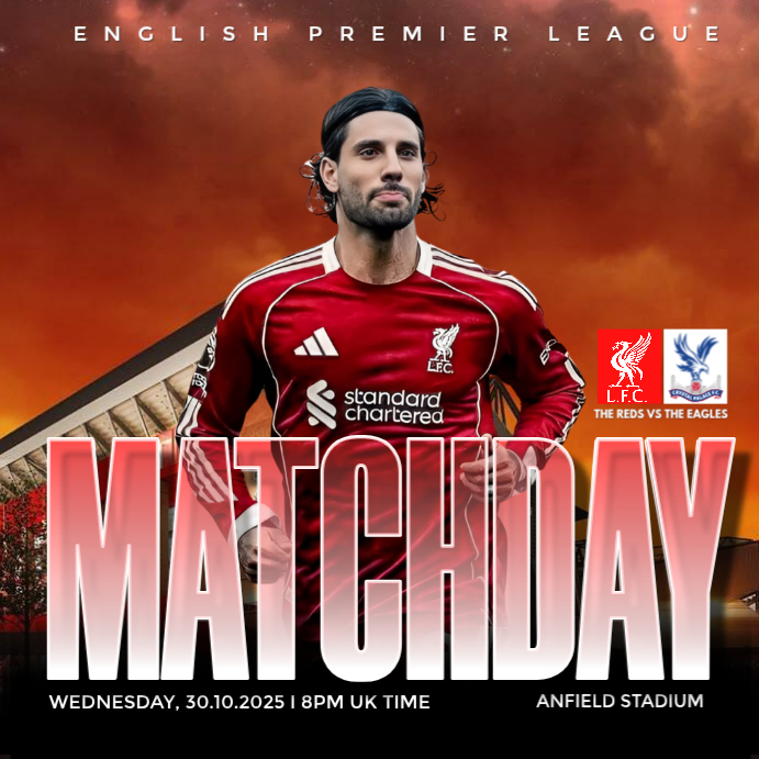 Red Liverpool Match Day Pos Instagram Template | PosterMyWall