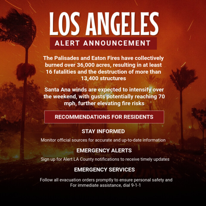 Copy of Red Los Angeles Fire Alert Instagram Post | PosterMyWall
