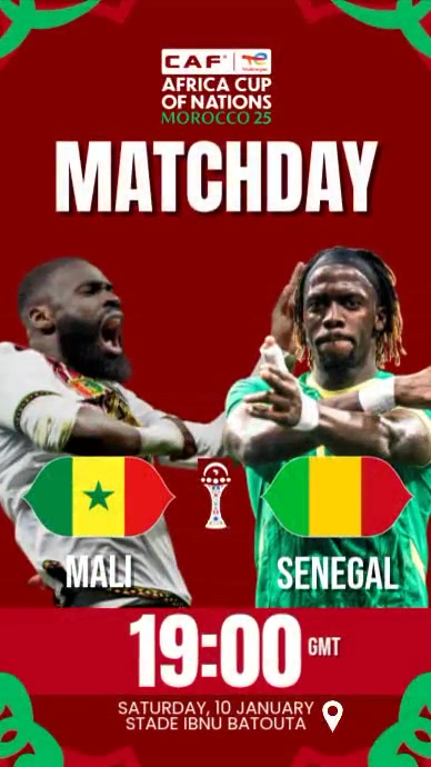Plantilla de Red Maksimalis Mali Vs Senegal Afcon Match Day Football ...