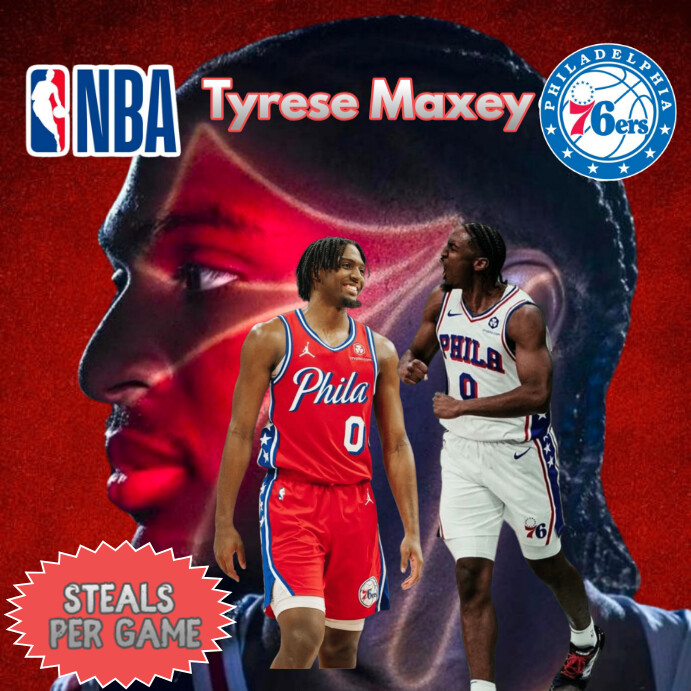 Copy of Red Maksimalis Tyrese Maxey Nba Philadelphia 76ers Pos ...
