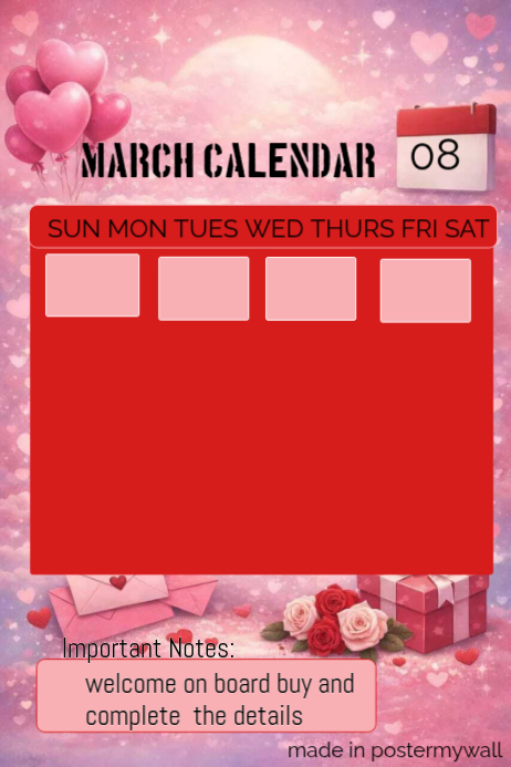 Red March Calendar 2026 Banner 4' × 6' Template | PosterMyWall