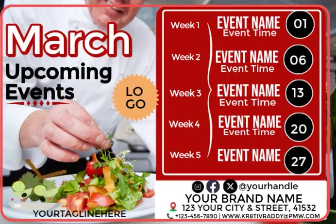 Red March Upcoming Events Poster Template | PosterMyWall