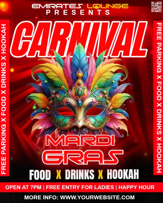 Copy of Red Mardi Gras Carnival Instagram Portrait Video | PosterMyWall