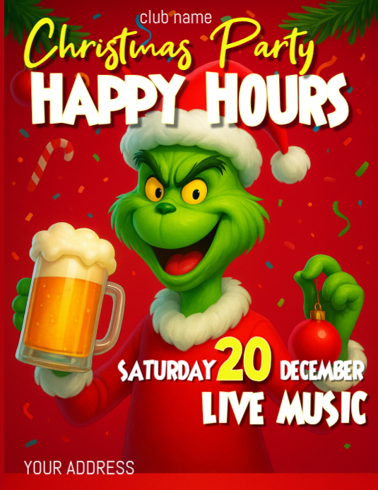 Red Massimalista Happy Hours Christmas Party Grinch Volantino (us ...