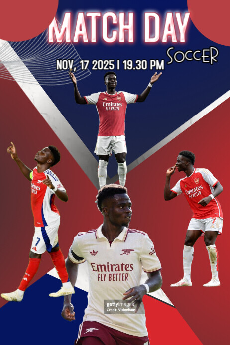 Red Match Day Soccer Poster Template | PosterMyWall