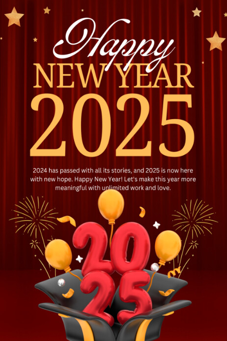 Red Maximalist 2025 New Year Poster Template | PosterMyWall
