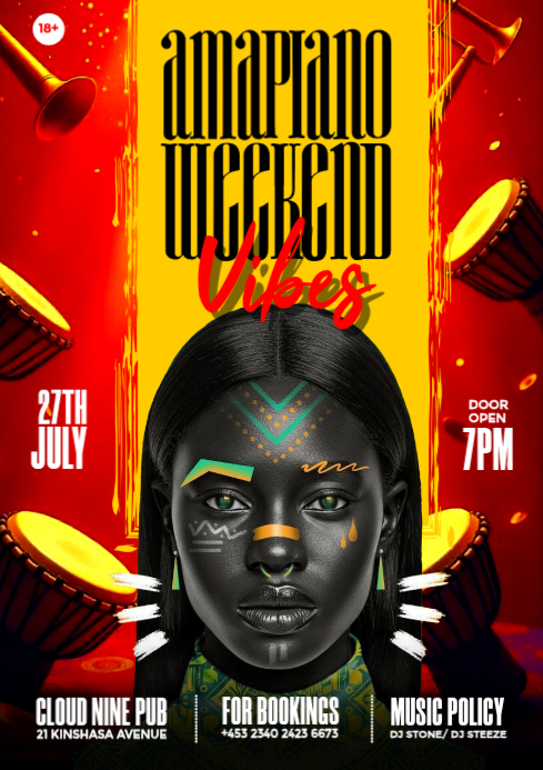 Plantilla de Red Maximalist 3D Amapiano Club Party Event Flyer A4 ...