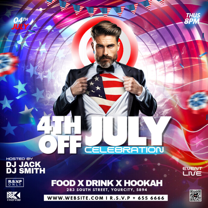 Red Maximalist 4th Of July Independence Day Party Invitation Instagram Post Template | PosterMyWall