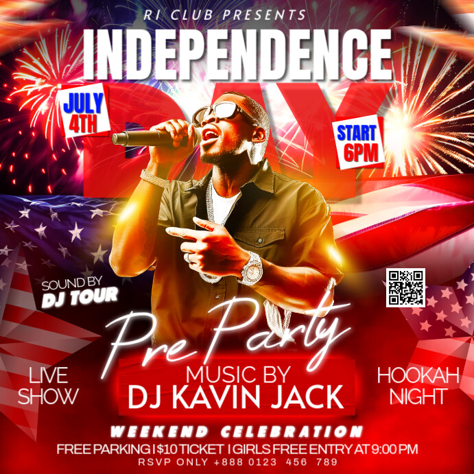 Red Maximalist 4th Of July Memorial Day Party Flyer Instagram Post Template | PosterMyWall