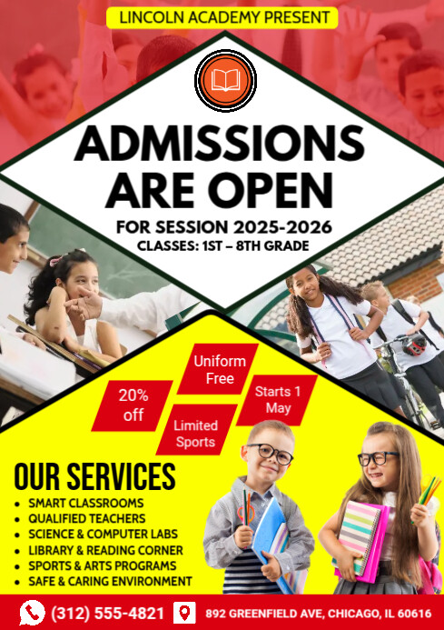 Red Maximalist Admissions Open A4 Template | PosterMyWall
