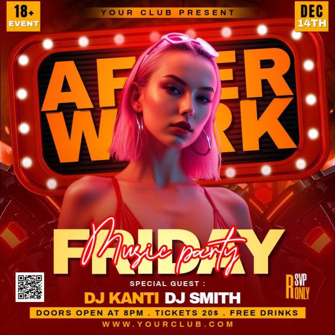 Red Maximalist After Work Music Party Instagram Post Template ...