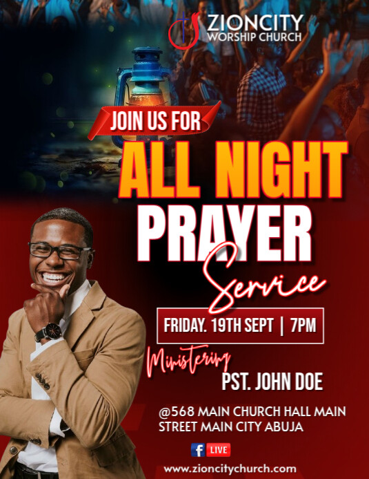 Copy of Red Maximalist All Night Prayer Service Template Flyer (us ...