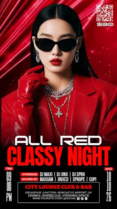 Red Maximalist All Red Classy Night Club Party Digital Display (9:16 ...