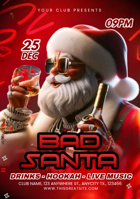 Copy of Red Maximalist Bad Santa Party A4 | PosterMyWall
