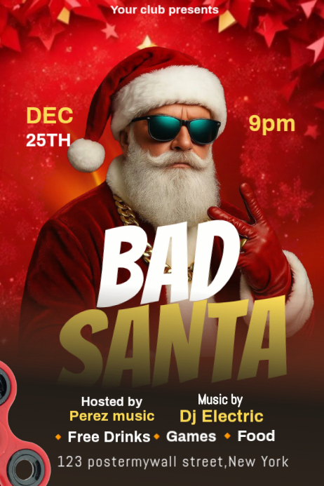 Red Maximalist Bad Santa Poster Template | PosterMyWall